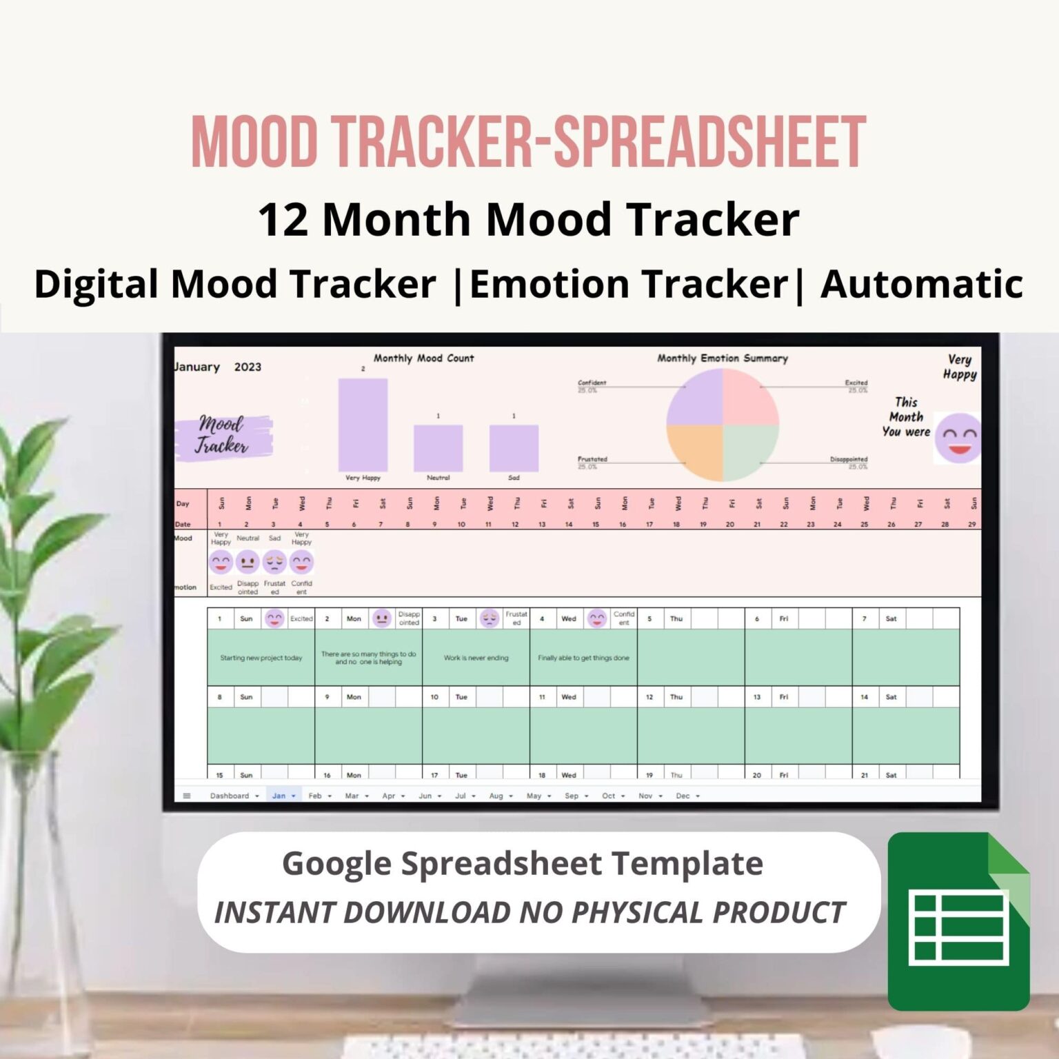 Simple Mood Tracker Spreadsheet - For Busy Bee's
